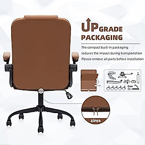 SEATZONE Office Desk Chair, High Back Ergonomic Managerial Executive Chairs, Headrest and Lumbar Support Desk Chairs with Wheels and Armrest, Camel
