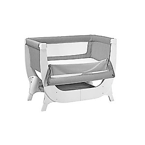 Beaba by Shnuggle Air Bedside Sleeper, Bedside Bassinet, and Infant Crib with Breathable Mesh Sides and Zip Down Side, 7 Different Height Adjustments, Grey