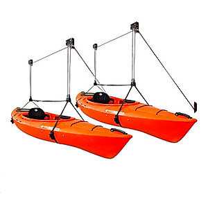 StoreYourBoard Kayak Ceiling Storage Hoist, Garage Pulley Hi-Lift System (2 Kayaks)