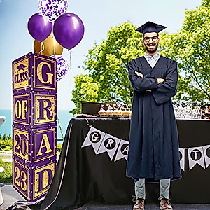 Purple and Gold Graduation Card Box-Set of 4 Graduation Balloon Boxes with "GRAD" and"CLASS OF 2023" Letters Graduation Boxs for High School College Graduation Party Decorations Supplies