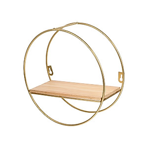 HOOTNEE Nordic Restaurant Decoration Wall Floating Holder Bookshelf Vintage Decor Round Wall Shelf Retro Decor Floating Book Shelf Display Shelves Round Shape Floating Shelves Wood Golden