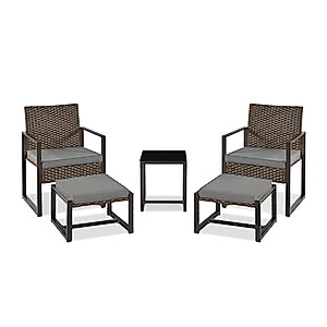 YIYAN 5 PCS Wicker Patio Conversation Set,Outdoor Rattan Wicker Sofas with Table,Outdoor Furniture Set with Soft Cushions & Comfortable footrest for Poolside Courtyard Balcony(Gray)