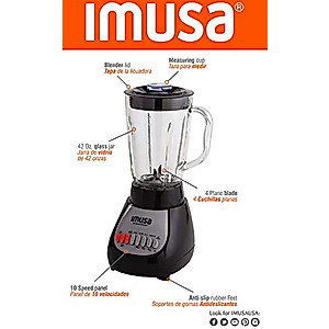 IMUSA USA GAU-80313B Black 10-Speed Blender with Glass Jar 4, 42 oz