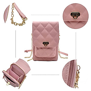 Bhumane Small Crossbody Phone Leather Bag for Women Mini Shoulder Wallet Card Purse (D - Pink)