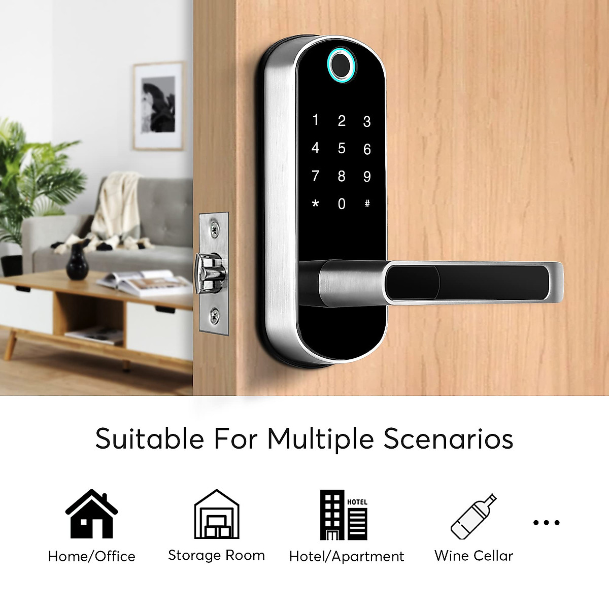 Smart Lock,TFX1 Bluetooth Enabled Fingerprint and Touchscreen Electronic Door Lock|TTLock App Unlock|Keyless Entry|Auto Lock|Fingerprint Door Lock for Home Office Apartment Hotel Garage School(Silver)