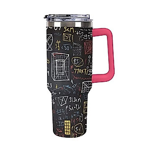 40 Oz Vacuum Tumbler with Light Rose Red Handle Leakproof Insulated Tumbler Mathematics And Physics Stainless Steel Travel Mug with Lid And Straw Coffee Cup Cute Water Bottles Cup Holder Friendly
