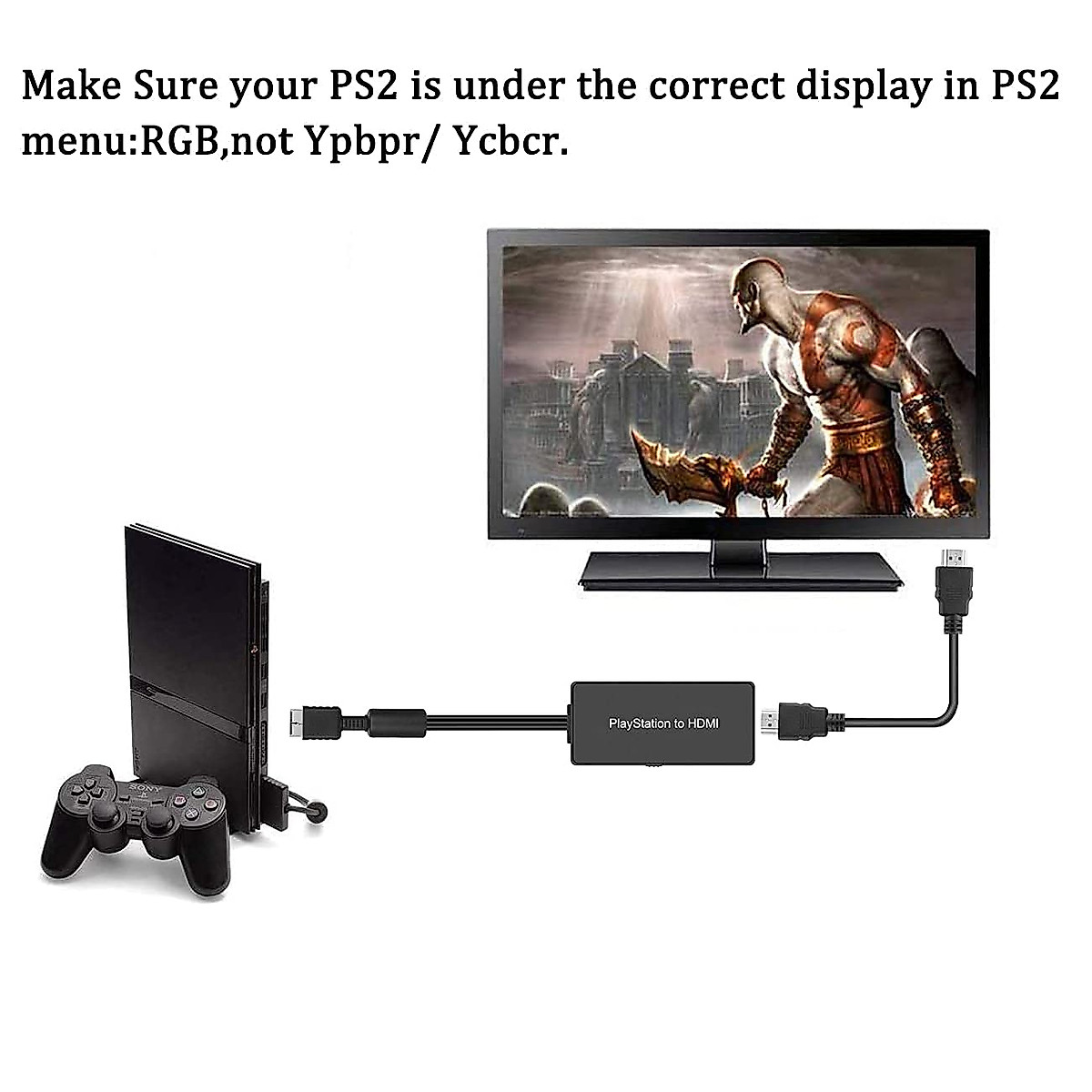 Y.D.F PS2 to HDMI Converter Adapter, PS2 HDMI Video Converter PS2 HDMI Converter with 3ft HDMI Cable for Sony PlayStation 2/ PlayStation 1/ PlayStation 3 (PS2 & PS1& PS3)