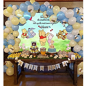 DMJ Cartoon Little Bear Backdrop for Baby Boys Girls Birthday Party Classic Bear and Its Friends Photography Background Cake Table Decoration Background 5x3ft