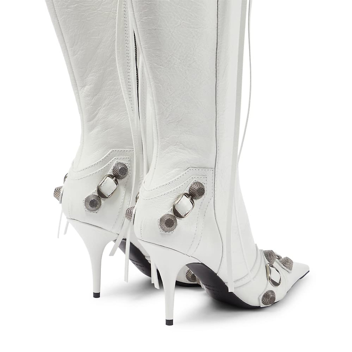 Vertundy Women's Knee High Boots - Pointed Toe Stiletto Heel Zipper Long Boot Rivet Slim Tassel Dress Boot for Lady Sexy