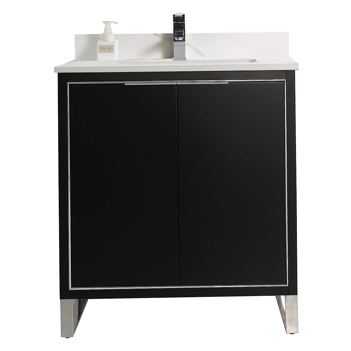 Fine Fixtures Opulence Collection 30 in. W x 18 in. D x 33 in. H Bathroom Vanity in Black Matte with White Carrara Sintered Stone Sink - Chrome Hardware