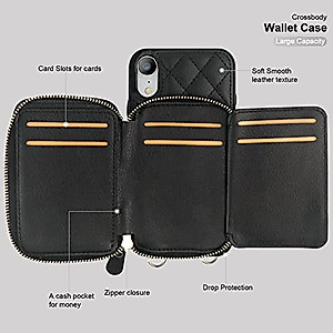Bocasal Crossbody Wallet Case for iPhone Xr, RFID Blocking PU Leather Zipper Handbag Purse Flip Cover, Kickstand Folio Case with Card Slots Holder Wrist Strap Lanyard 6.1 Inch (Black)