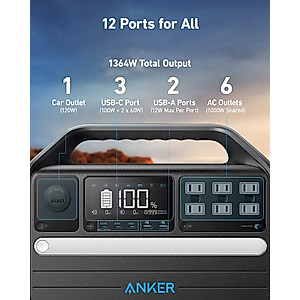 Anker 555 Portable Power Station, 1024Wh Solar Generator (Solar Panel Optional) with LiFePO4 Battery, 6 AC Outlets, 3 USB-C PD Ports at 100W Max, 1000W Powerhouse for Outdoor RV, Camping, Emergency