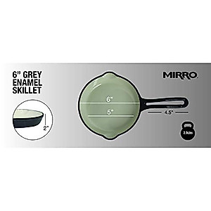 Mirro MIR-19056 6" Mini Cast Iron White Enamel Coated Interior Skillet, Grey, Ready to Use
