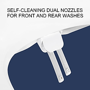 ZMJH S001-B1 Bidet Toilet Seat Non-Electric, Fits Elongated Toilets, Dual Nozzle System, Ambient Water Temperature with Adjusting Spray Pressure, Slow Close, Easy to Install, White