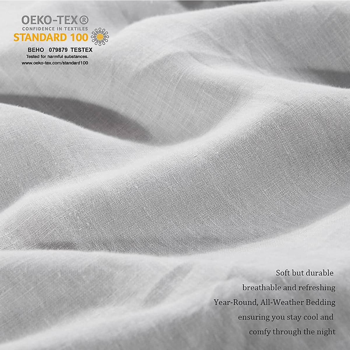 meadow park 100% Stone Washed French Linen Duvet Cover Set 3 Pieces - Super Soft,King 104 inches x 92 inches - Shams 20 inches x 36 inches, Ruffled Style - Button Closure - Corner Ties, Light Grey