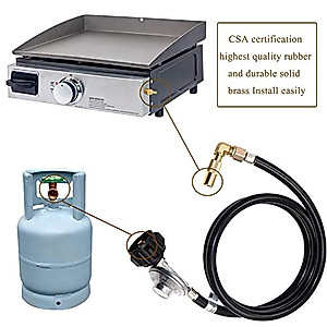 5 Feet Low Pressure Propane Regulator Hose,QCC1 Universal Grill Regulator Replacement Parts with 90 Degree Elbow Adaptor for 17" and 22" Blackstone Tabletop Camper Grill