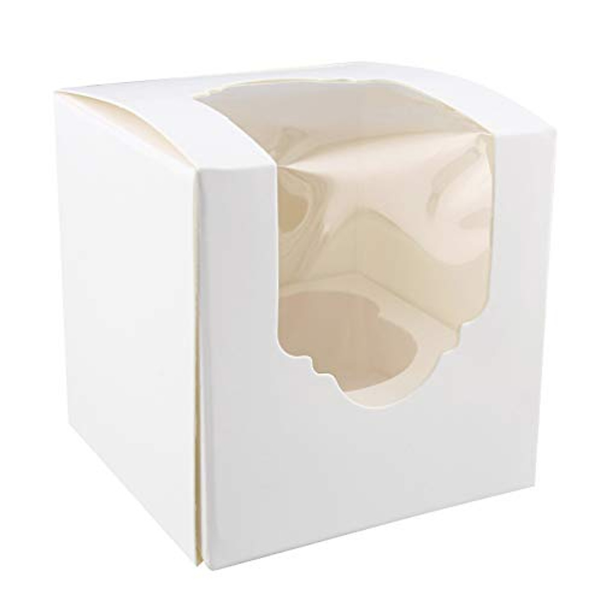 Spec101 Mini Cupcake Holders - 50 Pk Individual Cupcake Boxes with Inserts, 2.5 Inch To Go Cupcake Containers, White