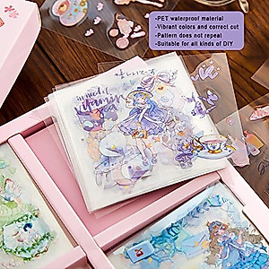 EAMOTOL Kawaii PET Animel Girl Journaling Stickers Kit - 100 Sheets Sweet Supplies Scrapbooking Material Decorative Aesthetics Sticker for Journal Scrapbook Planners Laptop Dairy Handbook DIY Crafts