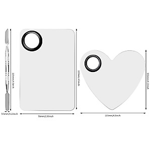 4 in 2 Set Makeup Mixing Palettes, 2 Pcs Stainless Steel Nail Art Palette with 2 Makeup Spatula for Foundation Makeup Tools Eyeshadow Nail Art (4 in 2 Silver Heart Rectangular)