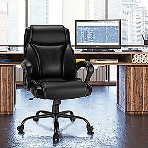 Giantex 400 LBS Big and Tall Office, Leather High Back Executive Chair, Ergonomic Wide Seat Large Swivel Computer Task Desk Chair w/Metal Base, Rocking Backrest, Padded Armrest