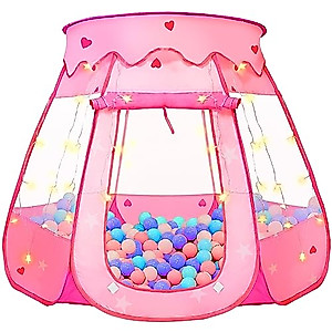 TooyBing Pop Up Princess Tent with Star Light, Toys for 1 2 3 Year Old Girl Birthday Gift, Ball Pit for Baby 12-18 Month, Foldable Kids Play Tent for Toddler 1-3, One Year Old Girl Toy Indoor Outdoor