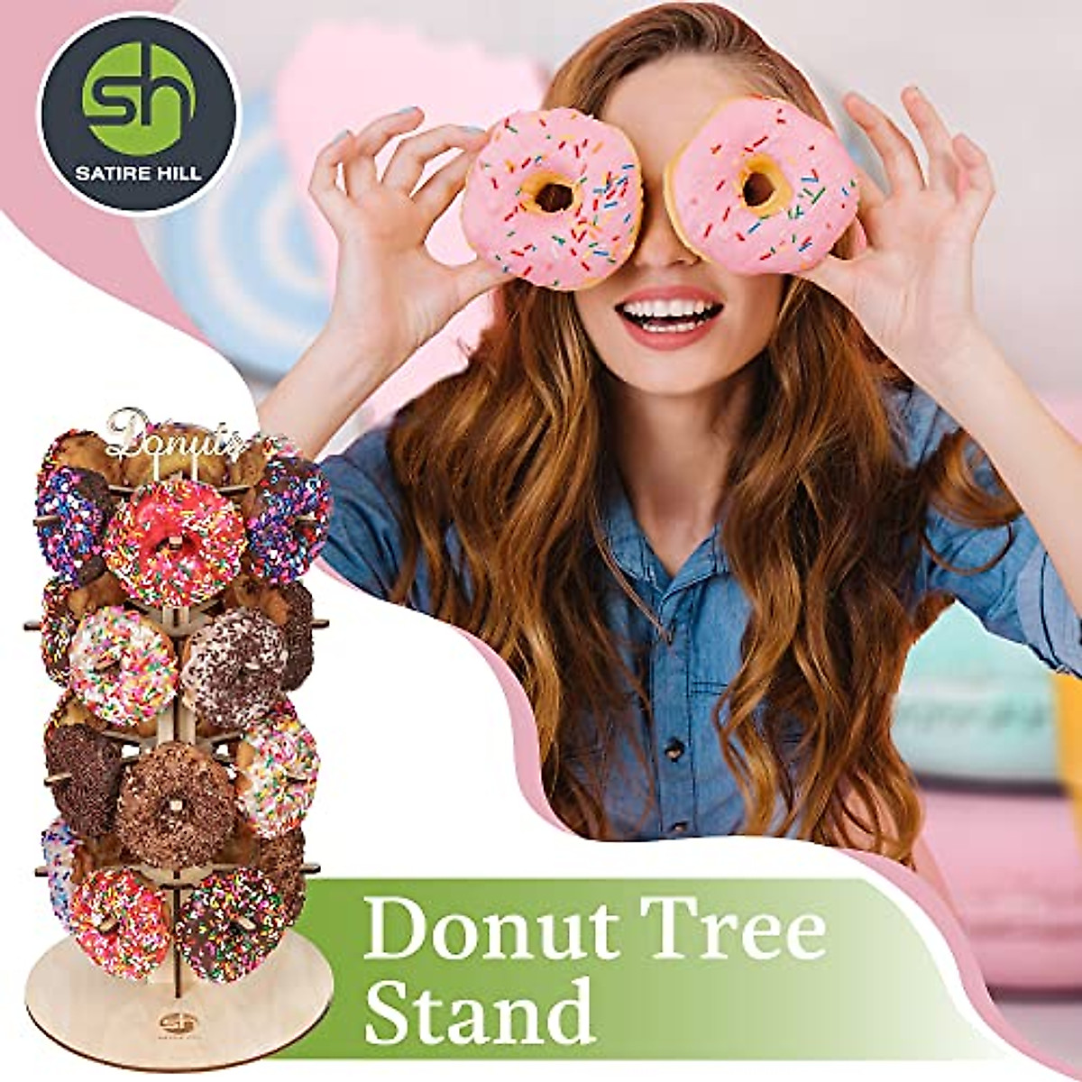 SATIRE HILL Premium Donut Tree Stand Uniquely Designed To Hold 24 Round Donut or Bagel Treats - Bring Some Sophistication to Your Next Celebration or Event With This Stylish Donut Holder.