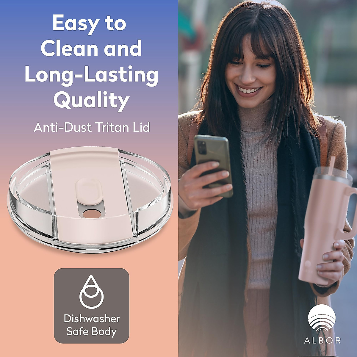 ALBOR 40 oz Tumbler With Lid and Straw, Leak Proof Durable Stainless Steel Insulated Tumbler With Handle, Spill Proof Water Bottles With Straw (Rose Gold, 40 oz)