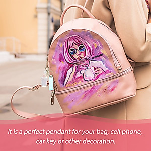 PRETYZOOM Kawaii Liquid Keychain Boba Tea Unicorn Keychain Floating Liquid Quicksand Milk Tea Keychain Lucky Bottle Keychain for Women