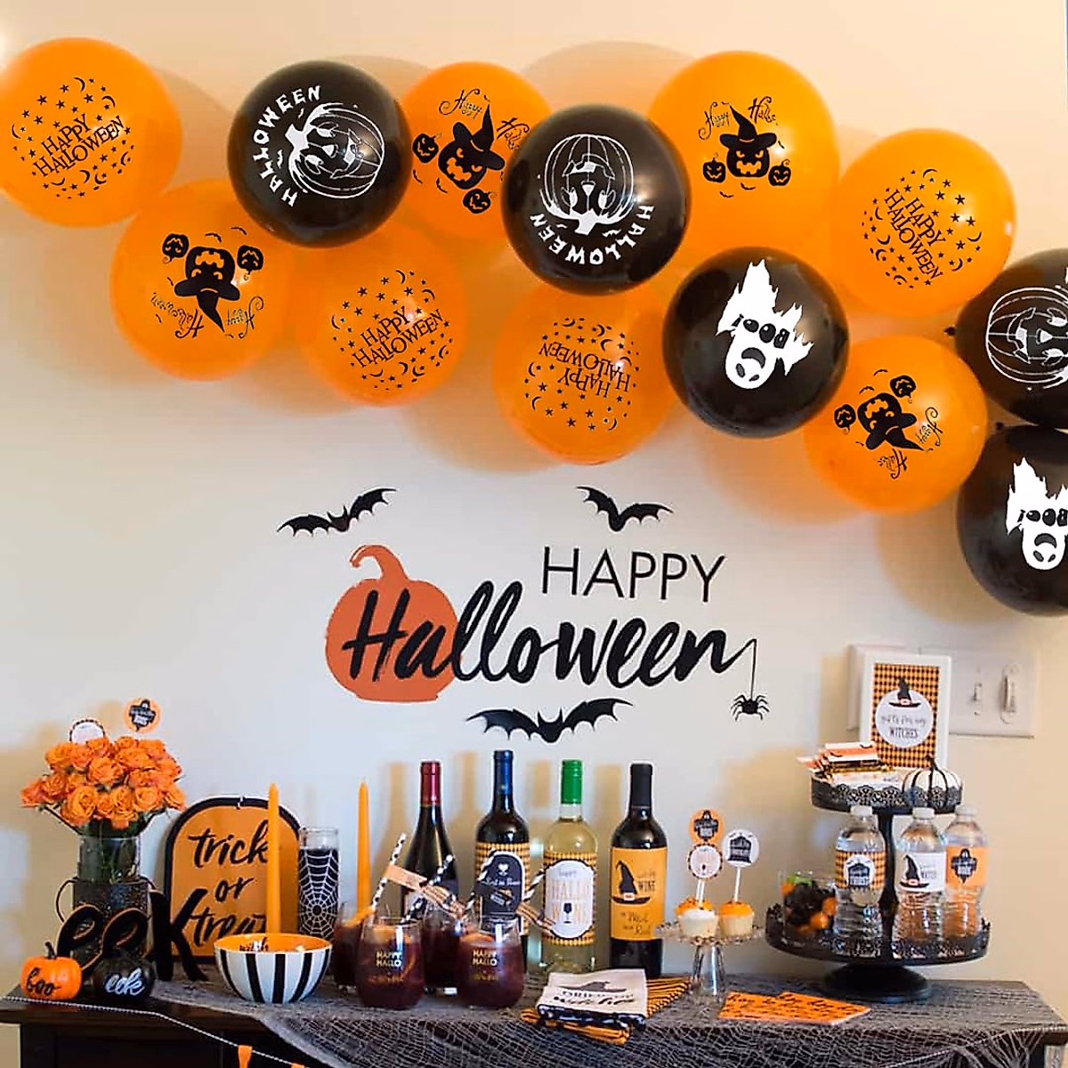 Halloween Balloons Black Orange Latex Balloons, Halloween Party Balloons & Halloween Banner Decorations, Halloween Themed Latex Balloons, Halloween Decorations Set ​for Party Decorations