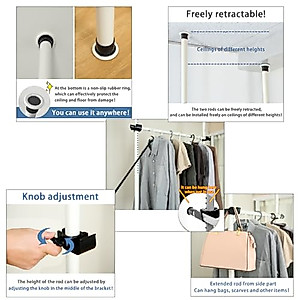 Hershii Adjustable Clothes Hanging Rail Heavy Duty Indoor Garment Rack Shelf Tidy Poles Floor to Ceiling Telescopic Closet Wardrobe Organizer Height 110-310cm, White, with Storage Basket