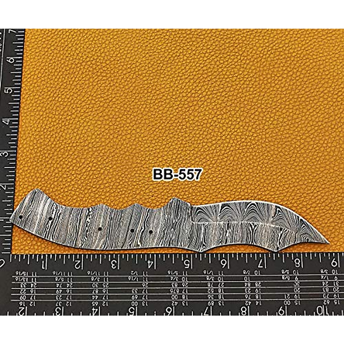 9" Long Dao Blade, Hand Forged Ladder Pattern Damascus Steel Blank Blade, 4.5" Long Blade with 4" Cutting Edge, 4.5" Finger Serrated Scale with 5 pin Holes