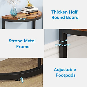 Tribesigns 2-Tier End Table Semi Circle, Small Half Round Side Table with Storage Shelf, Wood Accent Table Slim C Table for Sofa Couch, Living Room, Bedroom, Small Space, Easy Assembly, Rustic Brown