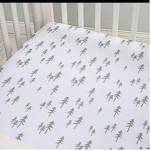 Trend Lab Pine Trees Fitted Crib Sheet for Baby Mattress, Made of 100% Cotton, Fits a Standard 28 x 52 in Crib Mattress