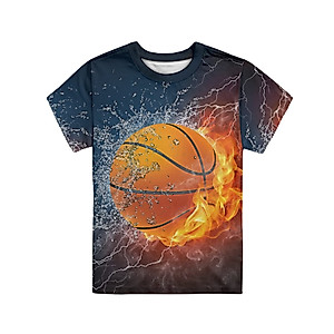 Belidome Water Fire Basketball Boys T-Shirt Athletic Sports Running Soft Summer Top Tees Breathable Back to School