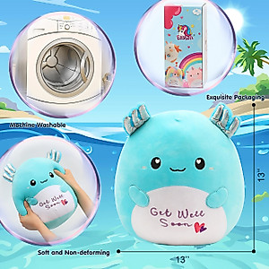 Easfan 13'' Get Well Soon Axolotl Plush Pillow Soft Cute Salamander Plush Get Well Soon Gifts for Kids Patient Feel Better for Women Men