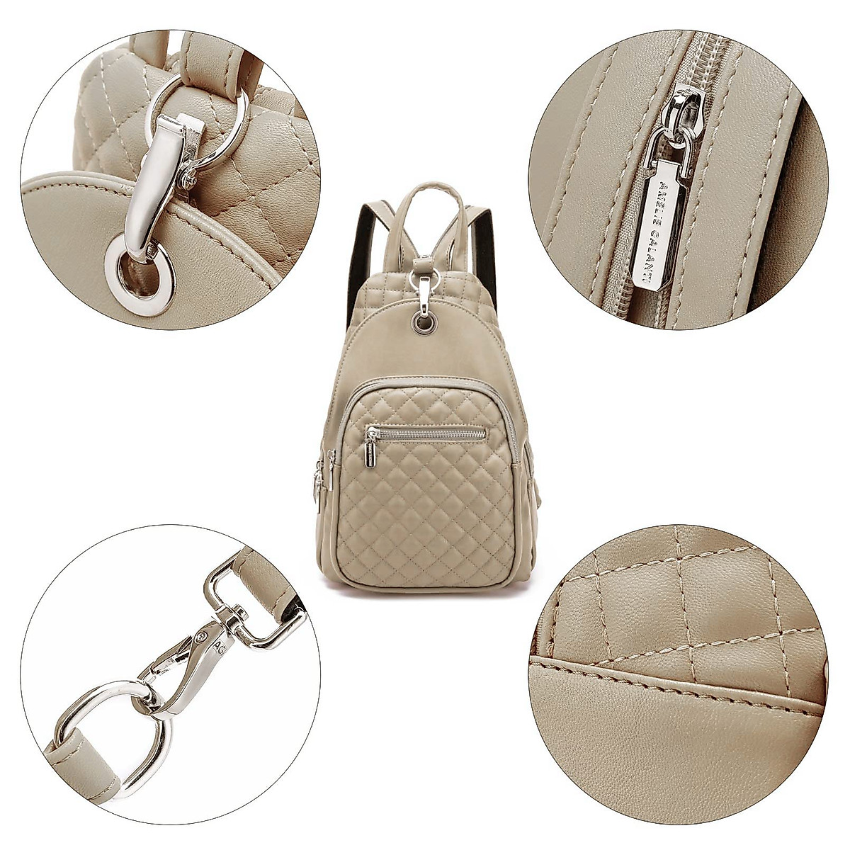 AMELIE GALANTI PU Leather Small Backpack Purse for Women,Small Crossbody Sling Bag Multipurpose Chest Bag for Women Cycling (Beige-1)