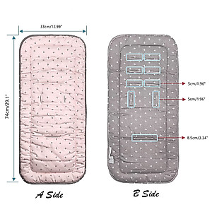 Beisto Baby Stroller Pad, Baby Stroller Seat Cushion Cotton Baby Stroller Seat Liner Seat for Kid Outdoor Sports, Grey+Pink, One Size