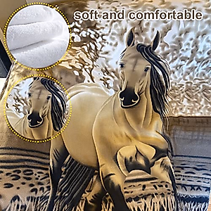 Elegant Western Galloping Horse Fleece Throw Blanket – Lightweight Super Soft Polyester Blanket for Couch Chair Sofa Living Room – 63"x73" Large Brown Horse Printed Blanket