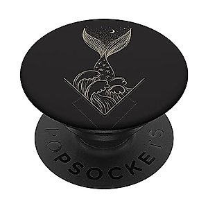 Mystic Mermaid Waves Sea Stars Moon Black PopSockets Standard PopGrip