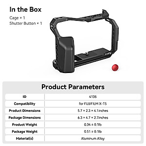 SmallRig X-T5 Camera Full Cage for FUJIFILM, Aluminum Alloy Camera Rig for Fujifilm XT5 with Shutter Button, Built-in QD Port, NATO Rails and Quick Release Plate for Arca - 4135