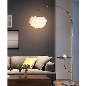 Surpars House White Feather Floor Lamp with Table,Great Floor Light Height Adjustable (Gold)