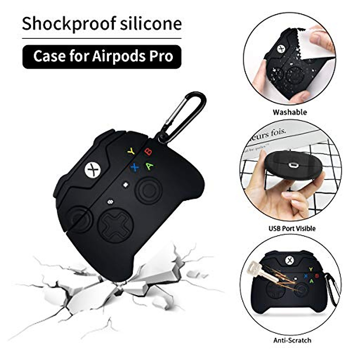 WQNIDE Cover for Airpods Pro Case, 6 in 1 Accessories Set Protective Airpods Pro Cover, Unique Fashion Funny Cute 3D Cartoon Game Controller AirPod Pro Silicone Case Cover Design for Boys Girls Men
