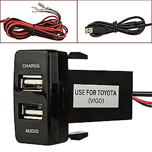 Dual Port USB Car Charger with Audio Socket USB Charging for Digital Cameras/Mobile Devices for Toyota