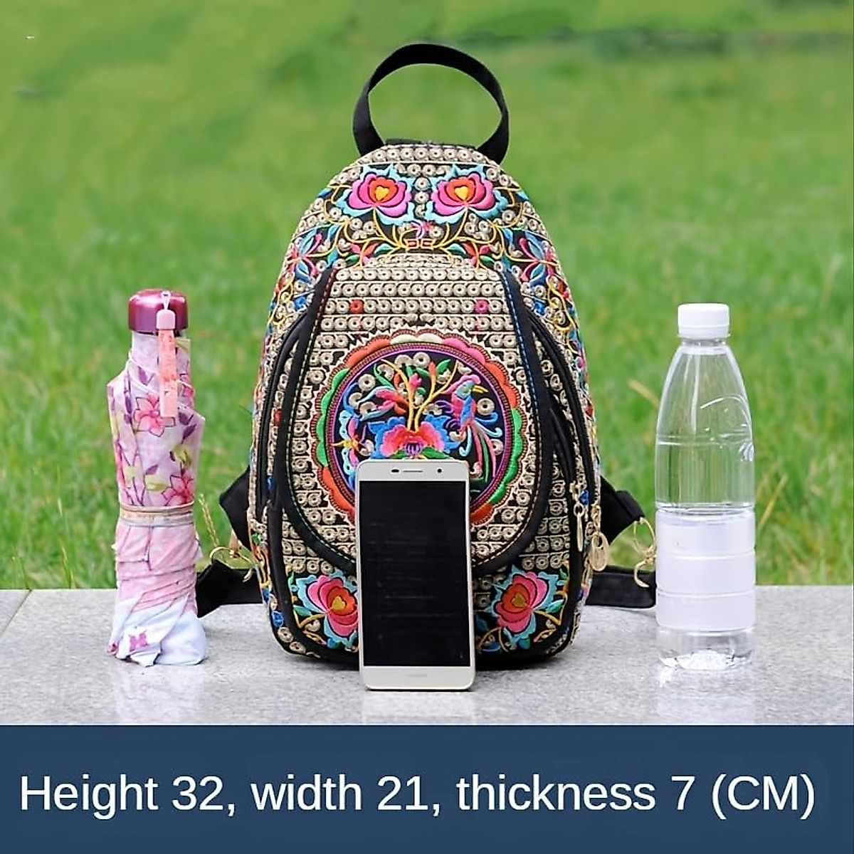 Kteubro Women's Mini Embroidery Backpack, Backpack With Detachable Strap, Multifunction Single Strap Chest Bag