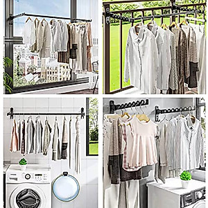 JERRY&RAIN Folding Collapsible Clothes Drying Rack Wall Mount Hanger Dtorage Laundry Room Organizer Space Aluminum Black