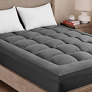 Extra Thick Queen Mattress Topper, Breathable Ultra Soft 1300 GSM Down Alternative Filled Fitted Mattress Protector 8-21" Deep Pocket, Comfort Support Back Mattress Pad Cover (60x80 in,Grey)