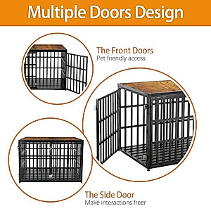 LUCKUP Heavy Duty Dog Crate Furniture for Medium and Large Dogs, Dog Kennel Indoor Dog Cage end Table, Wooden Metal Pet House with Adjustable Feet, 38 Inch, Black