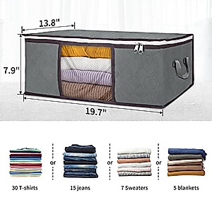 Budding Joy 35L Storage Bags, Clothes Storage Bins Foldable Closet Organizers Storage with Durable Handles Clear Window Thick Fabric Storage Containers for Clothes Blanket Sweater Toys, 6 Pack, Grey