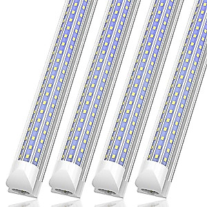 SHOPLED LED Shop Light 4FT, 45W 5850LM 6000K Cool White, Linkable T8 LED Light Fixtures, D-Shaped T8 LED Tube Lights, High Output, Clear Cover, 4 Foot LED Shop Lights for Garage, 4 Pack