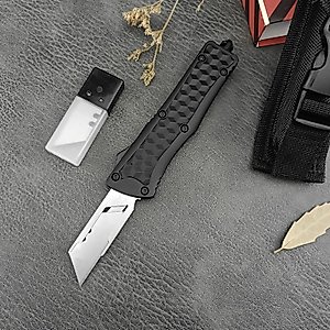 Folding Utility Knife with Clip, Retractable Box Cutter, EDC Knife with Heavy Duty Safety Zinc Alloy Handle and 10 Sharp 440C Steel Replacement Blades, Everyday Use Utility Knife（Checkered Handle）
